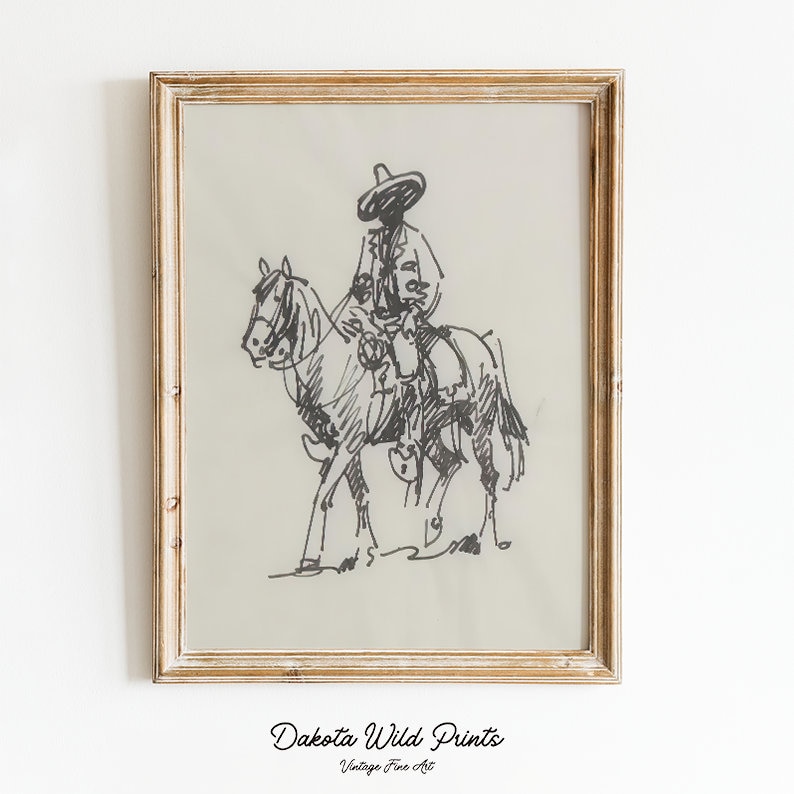 Vintage Western Vaquero Style Line Art Cowboy Print Printable Vintage ...