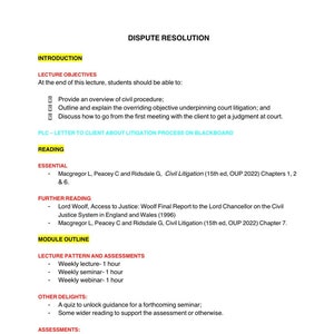 Dispute Resolution LLB Law Notes - Etsy
