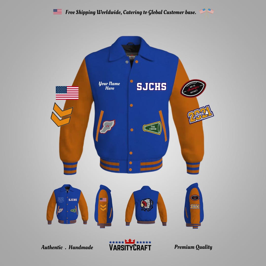 Custom Varsity Letterman Jacket Cross Country Royal Blue Wool & Orange ...