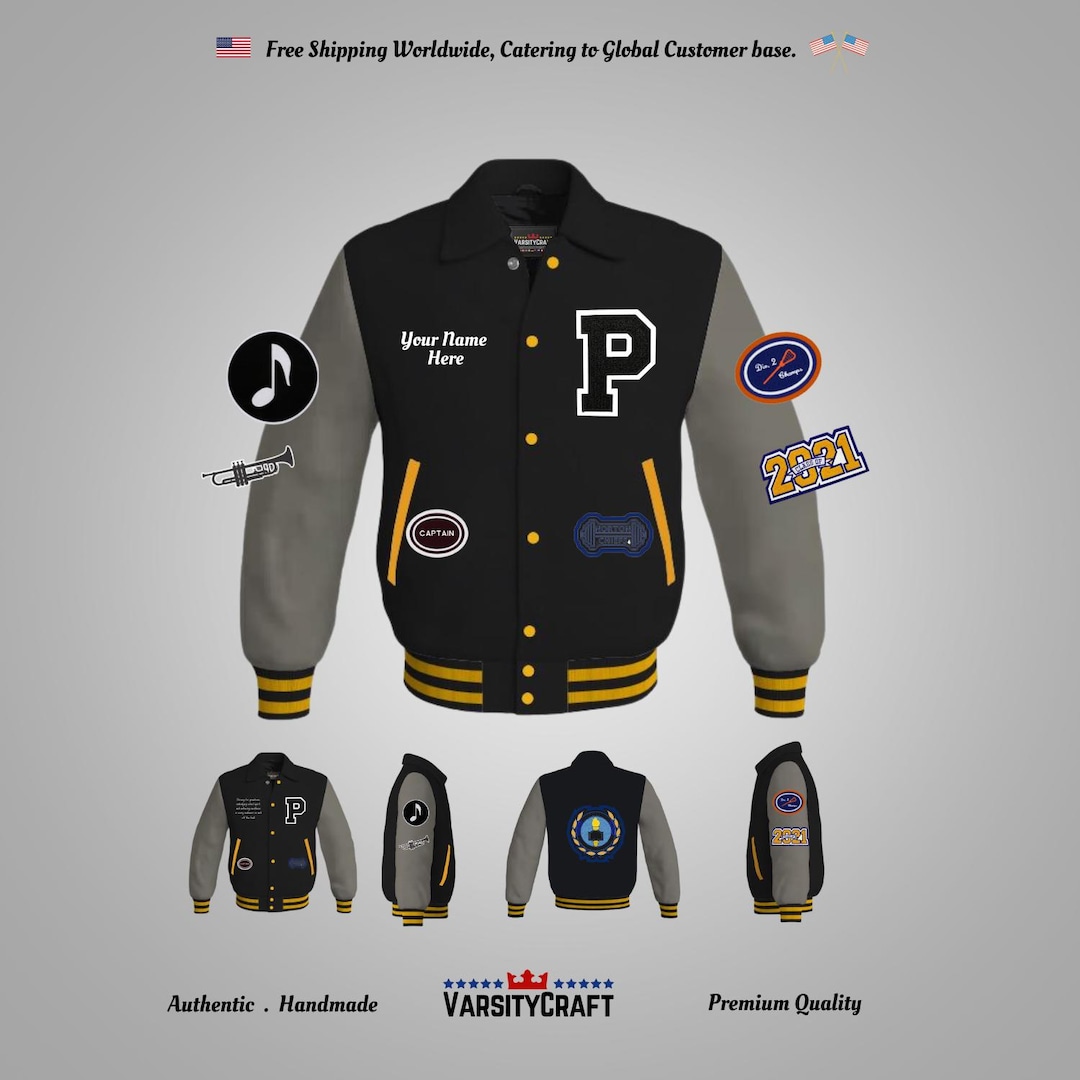 Personalized Varsity Letterman Jacket Cross Country Black Wool & Gray ...
