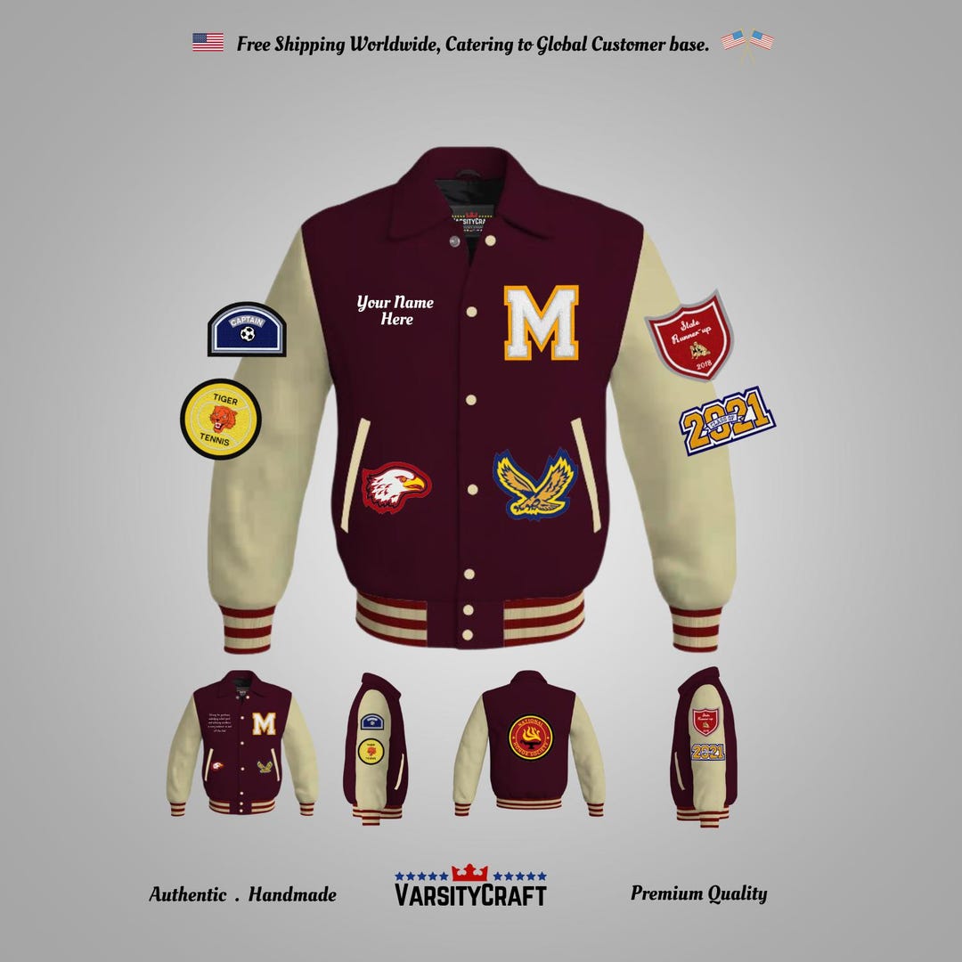Personalize Varsity Letterman Jacket Cross Country Maroon Wool & Cream ...