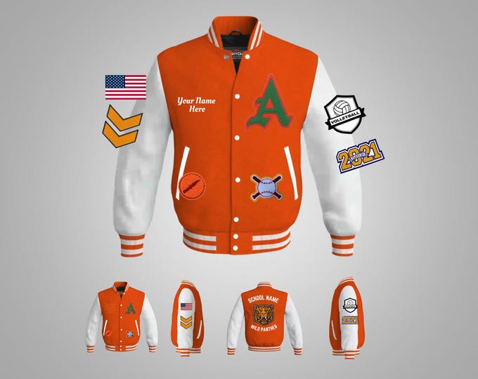 Custom Varsity Jacket Letterman White Leather & Orange Wool School ...