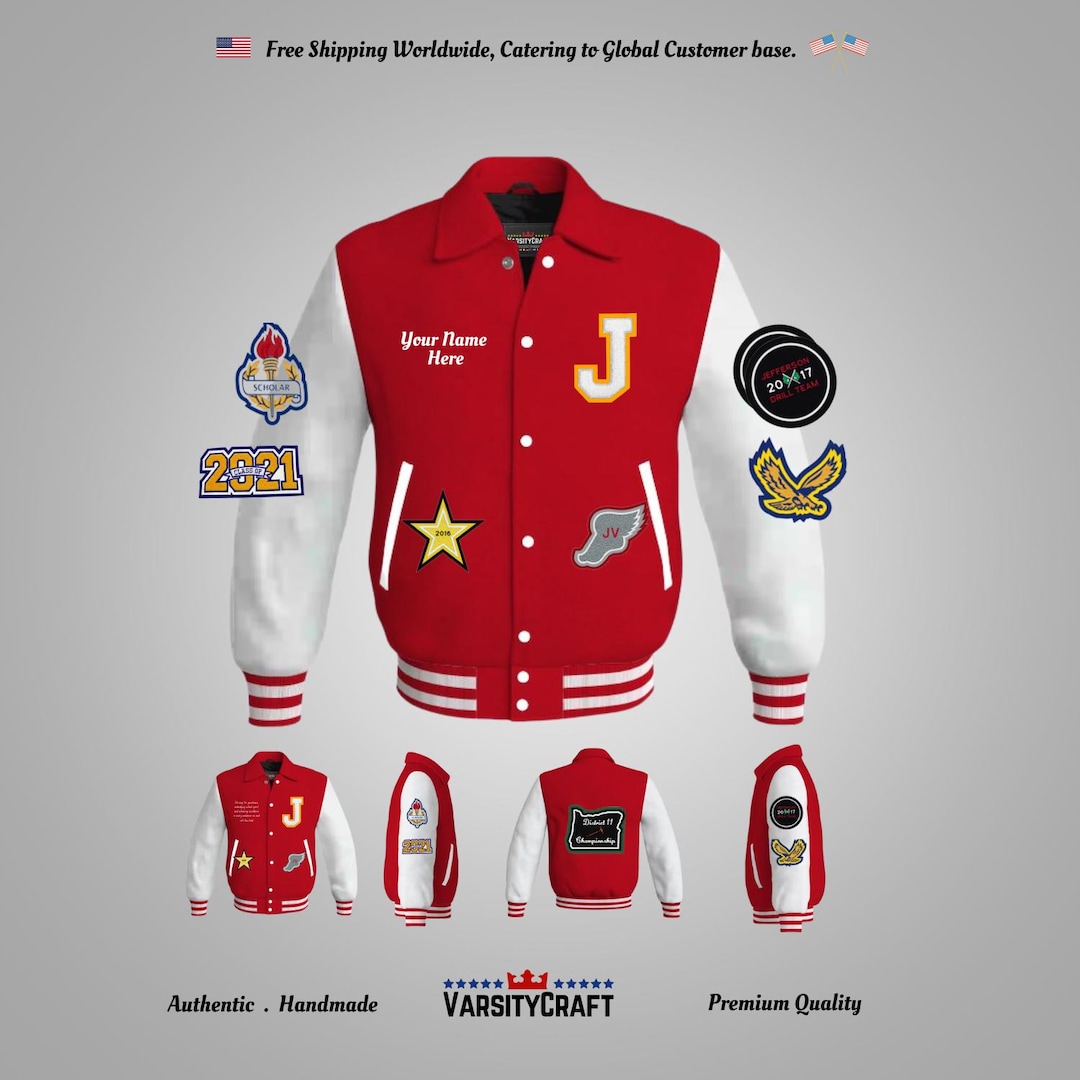 Custom Varsity Letterman Jacket Cross Country Red Wool & White Leather ...