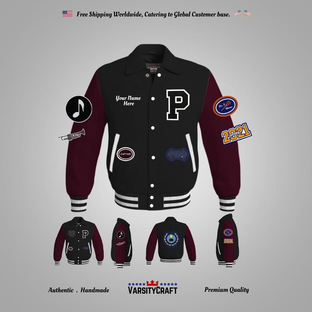 Custom Varsity Letterman Jacket Cross Country Black Wool & Maroon ...