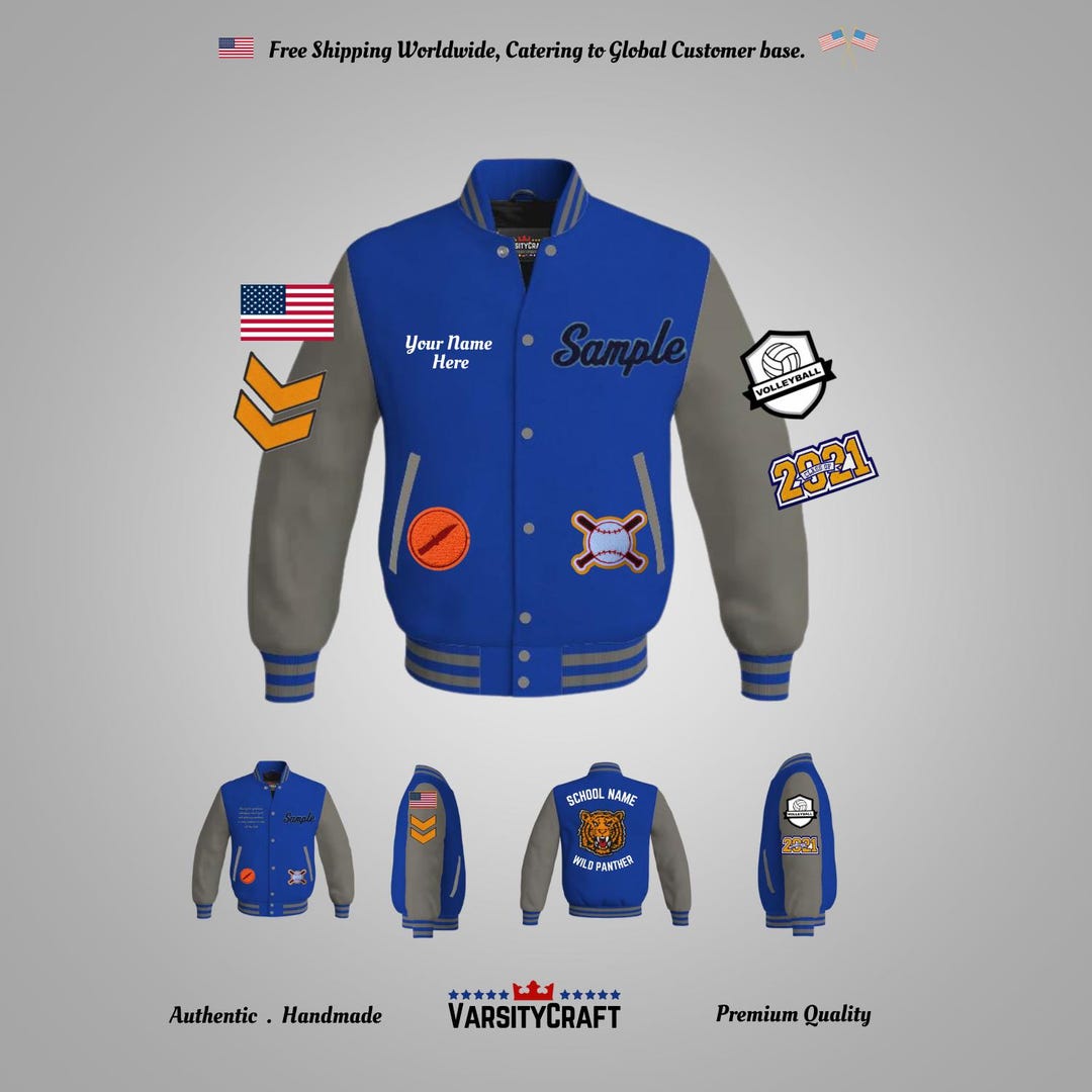 Baseball Custom Varsity Letterman Jacket Silver Leather & Royal Blue ...