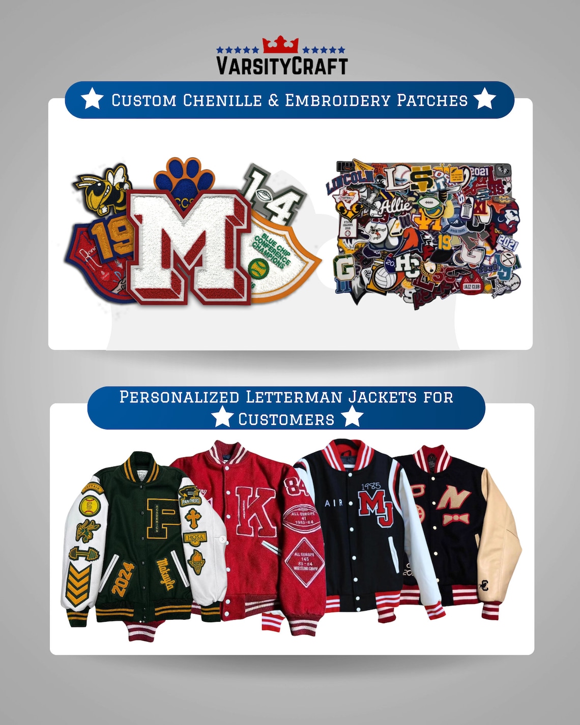 Handmade Custom Varsity Letterman Jacket Silver Leather & Black Wool ...