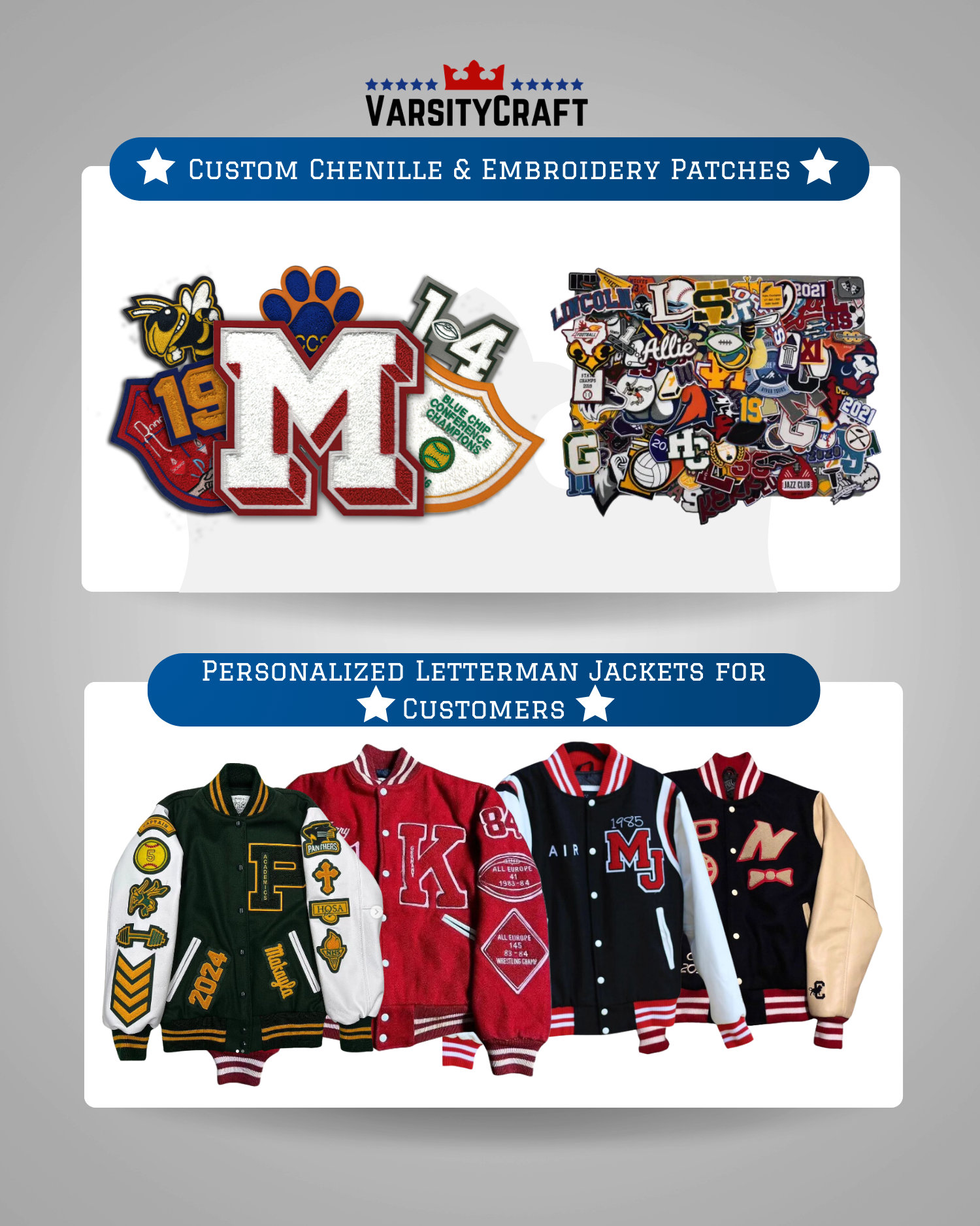 Handmade Custom Varsity Letterman Jacket Silver Leather & Black Wool ...