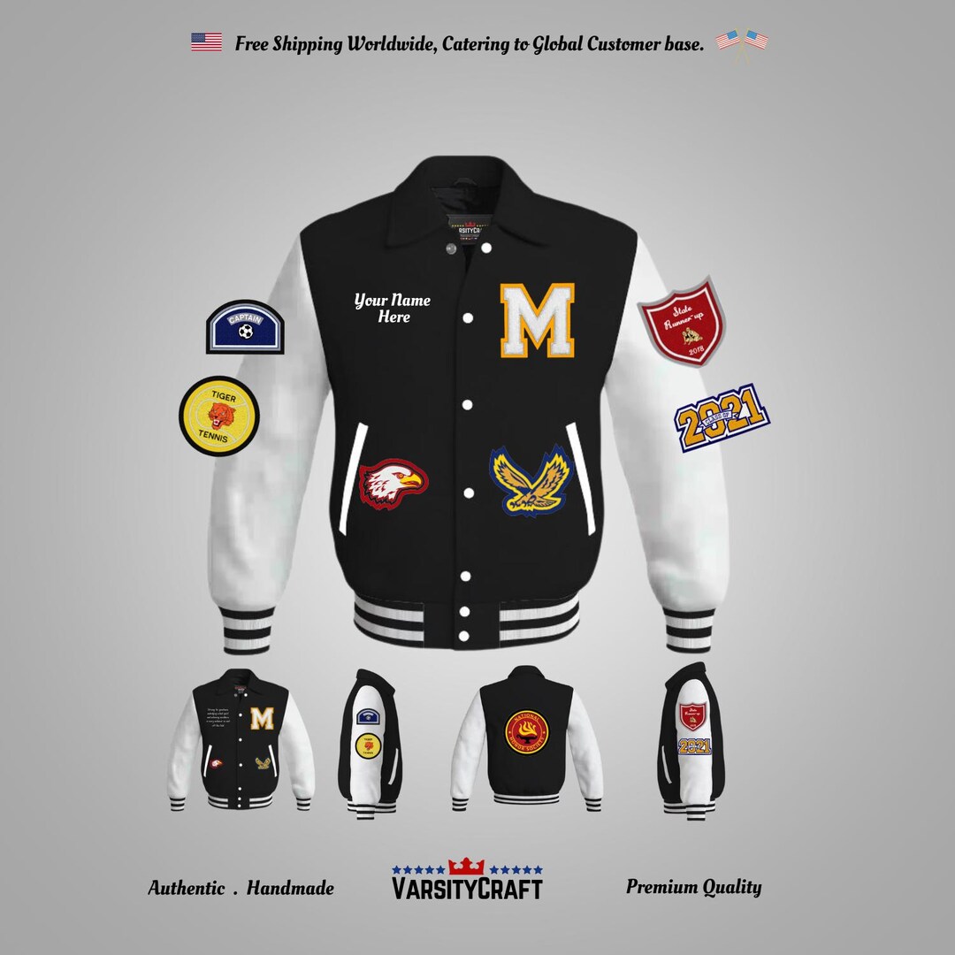 Custom Varsity Letterman Jacket Cross Country Black Wool & White ...