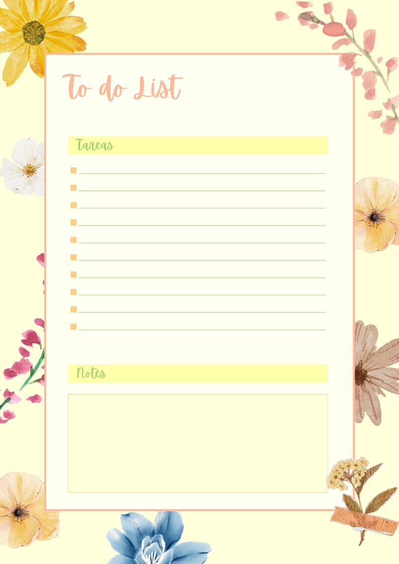 To Do List Template Lista De Tareas Plantilla Flores Y Plantas Descarga ...