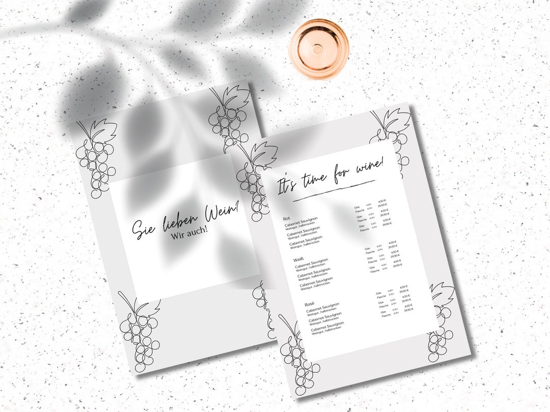 Editable Wine List, Restaurant Menu Template, Wedding Wine List, Wine ...