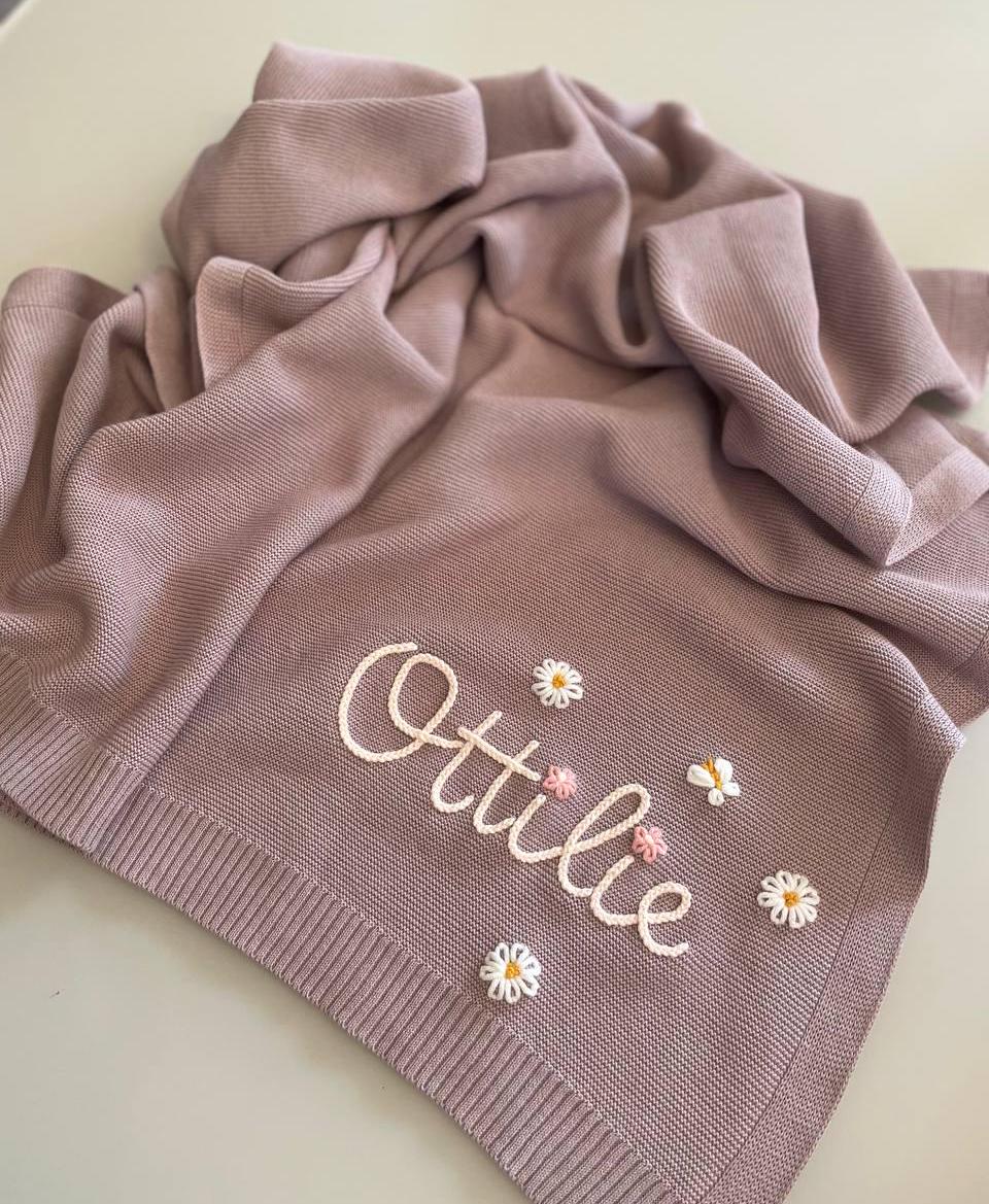 Personalized Baby Knit Blanket, Hand Embroidered Cotton Name Blanket - Etsy