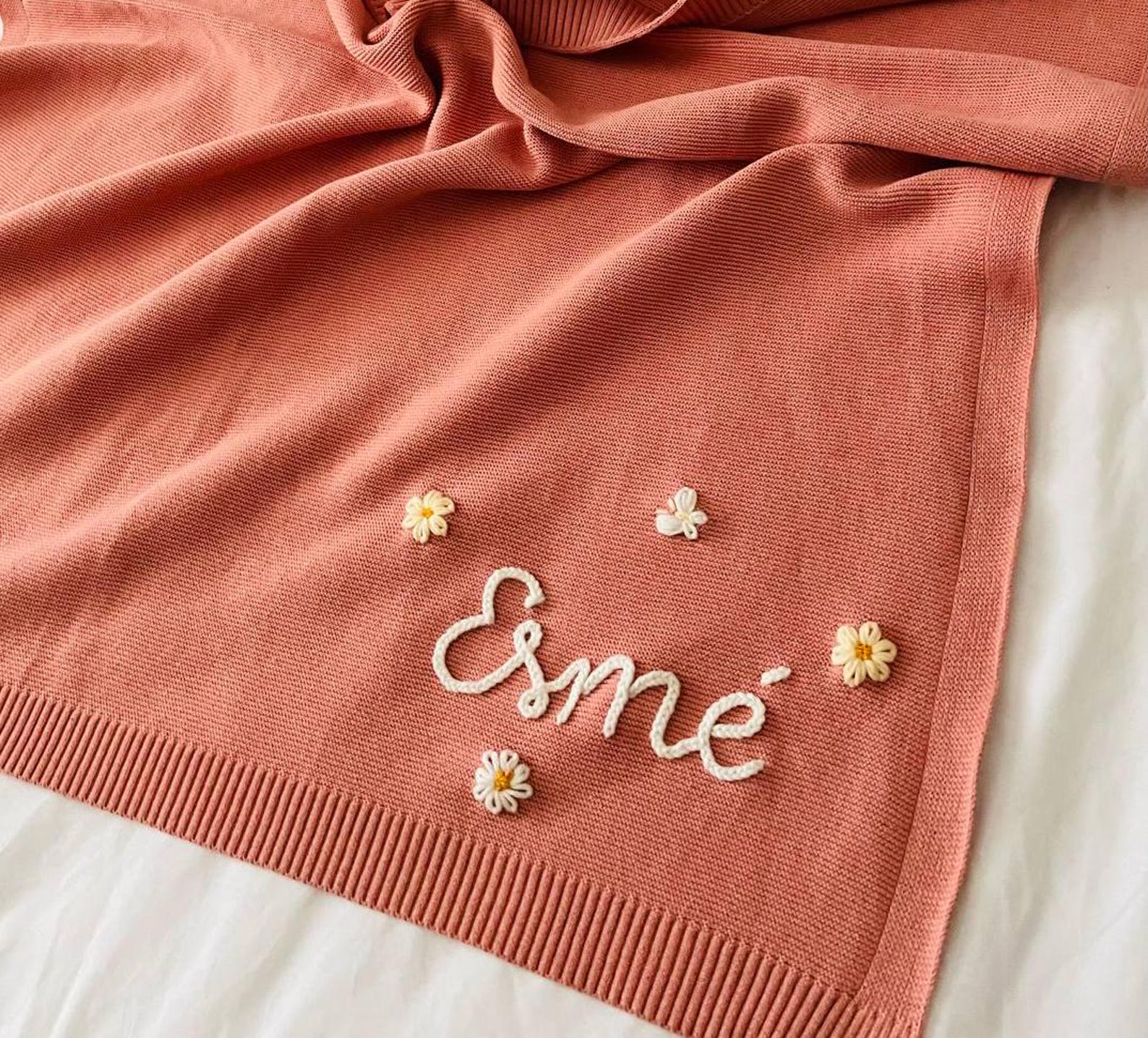 Personalized Baby Knit Blanket, Hand Embroidered Cotton Name Blanket - Etsy