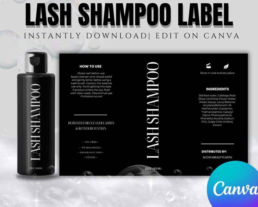 Lash Shampoo Label, Lash Shampoo Label Template, Eyelash Foam Cleanser ...