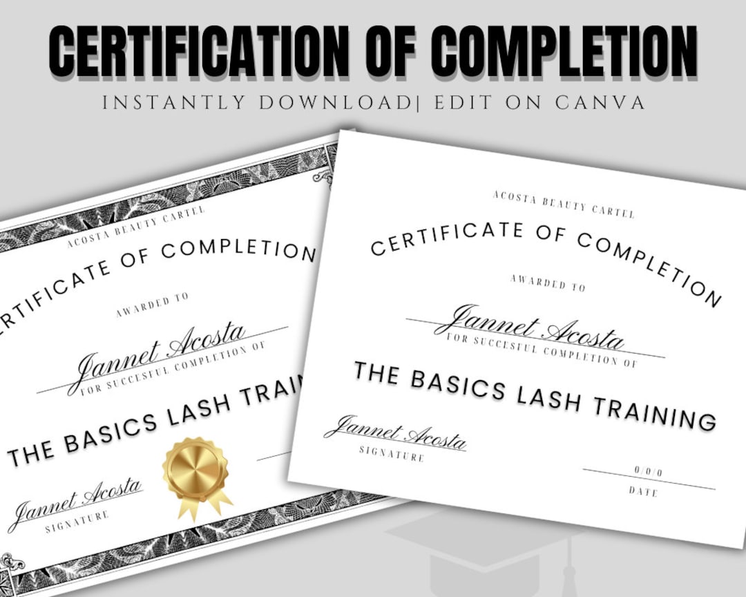 Lash Extension Certificate of Completion, Eyelash Certificate of ...