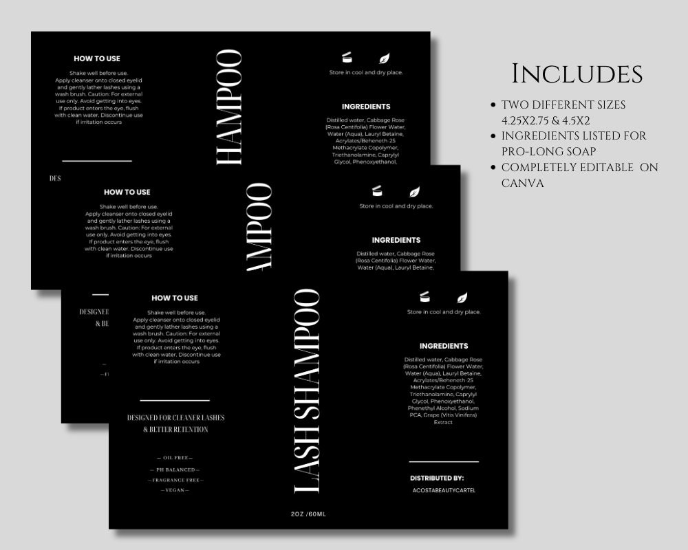 Lash Shampoo Label, Lash Shampoo Label Template, Eyelash Foam Cleanser ...