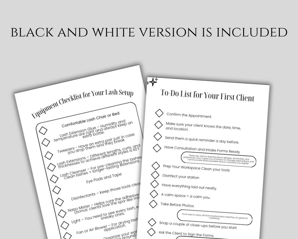Lash Checklist, To-do List, Beginner Guide, First-time Client, Eyelash Extension Planner, Lash ...