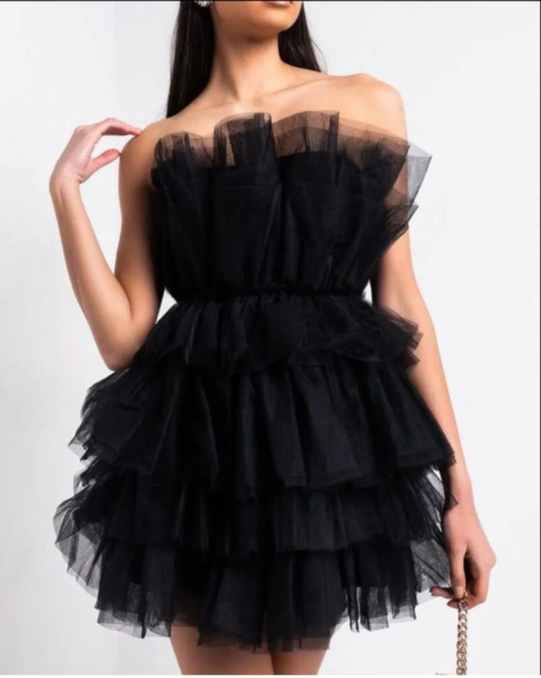 Strapless Black Tulle Dress, Short Black Tulle, Bridal Shower Dress ...