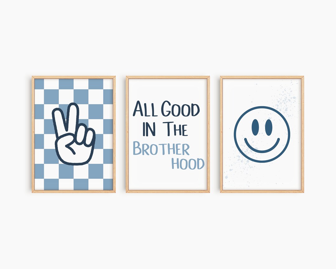 All Good in the Brotherhood Wall Art, Boys Room Wall Art Set, Kids Wall ...