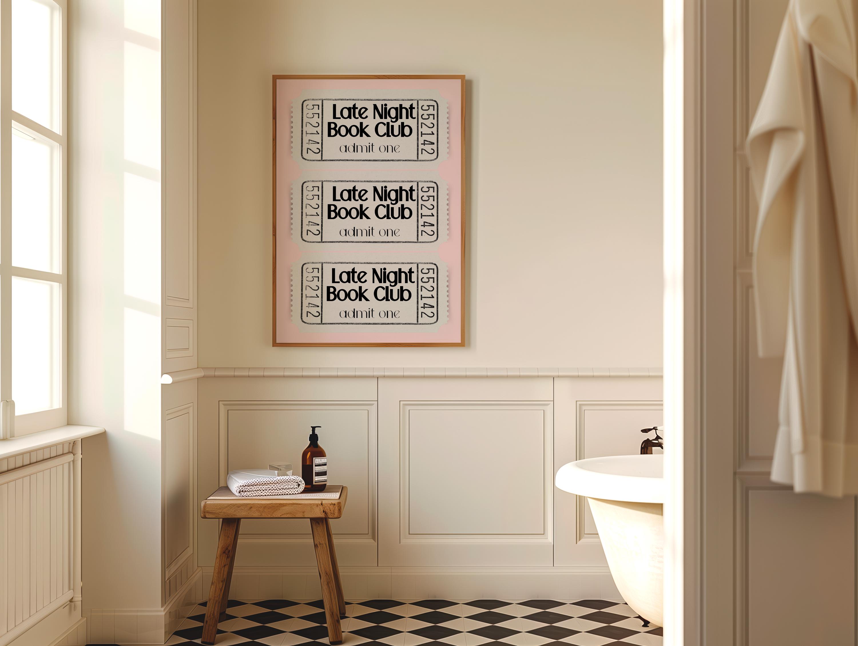 Late Night Book Club Wall Art, Book Club Ticker Wall Art, Retro Ticket ...