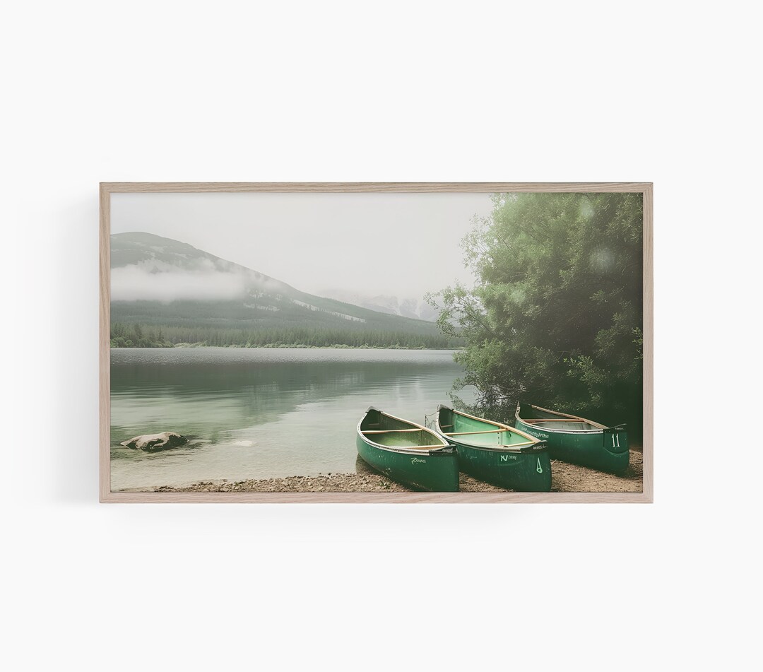 Lake Frame Tv, Samsung Frame TV Art, Mountain Lake Tv Art, Lake Canoe ...