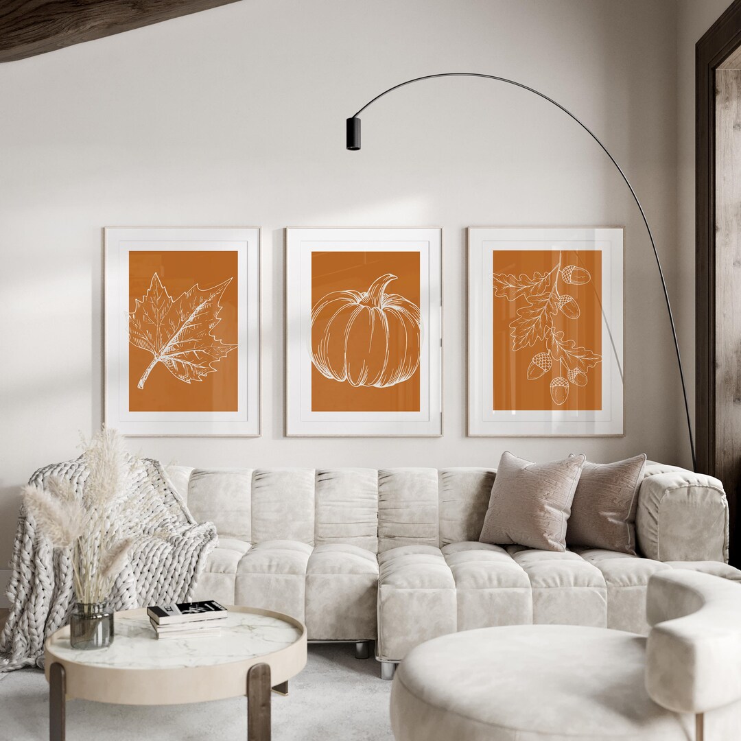 Autumn Printable Art Set of 3, Warm Fall Prints, Autumn Pumpkin Print ...