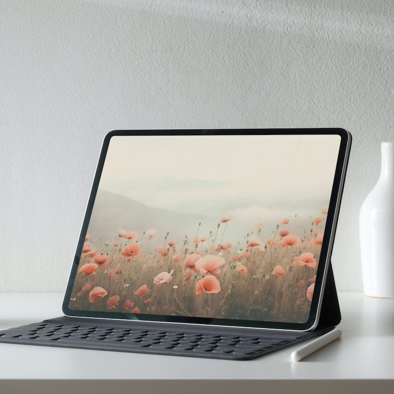 Aesthetic iPad WALLPAPER Neutral Floral Digital Tablet Background ...