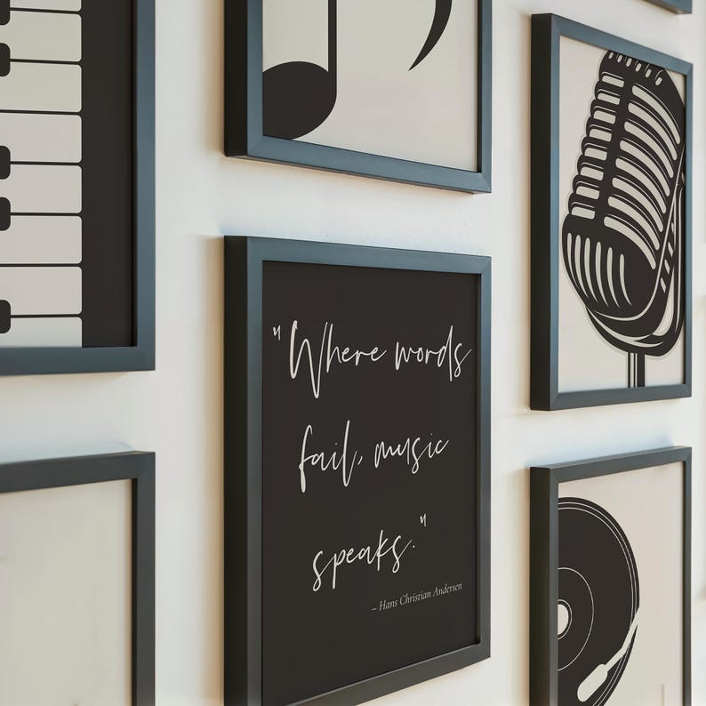 Retro Music Wall Art Gallery, Set of 8, Turntable Poster, Piano Keys ...