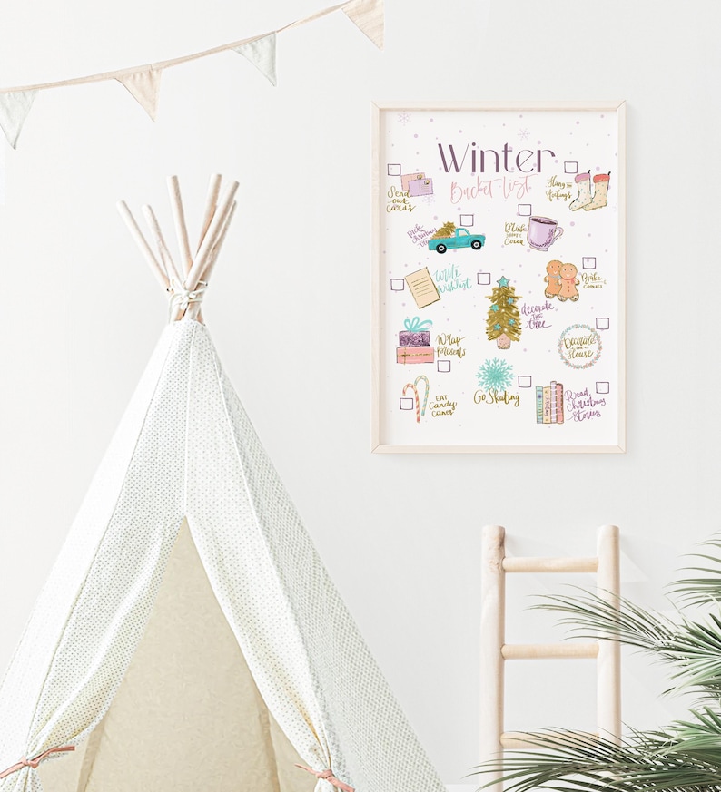 Printable Winter Bucket List Wall Art, Winter Bucket List Printable ...
