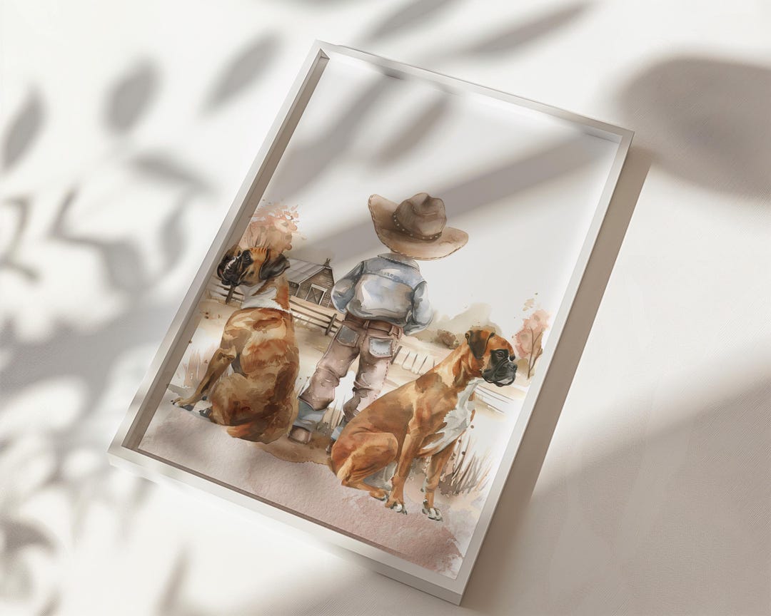 A Boy and His Dogs Nursery Prints, Boxer Dog Boys Room Decor, Cowboy ...