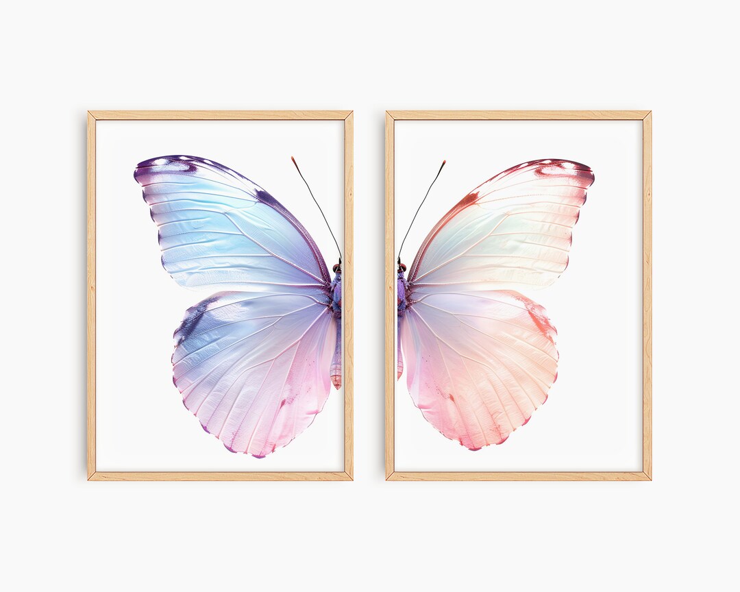 Preppy Wall Art Split Butterfly Pink, Split Butterfly Wall Art Set ...