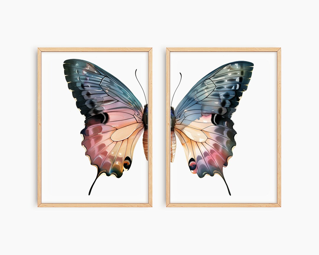 Butterfly Wall Art Set, Split Butterfly Wall Art Print, Printable Wall ...