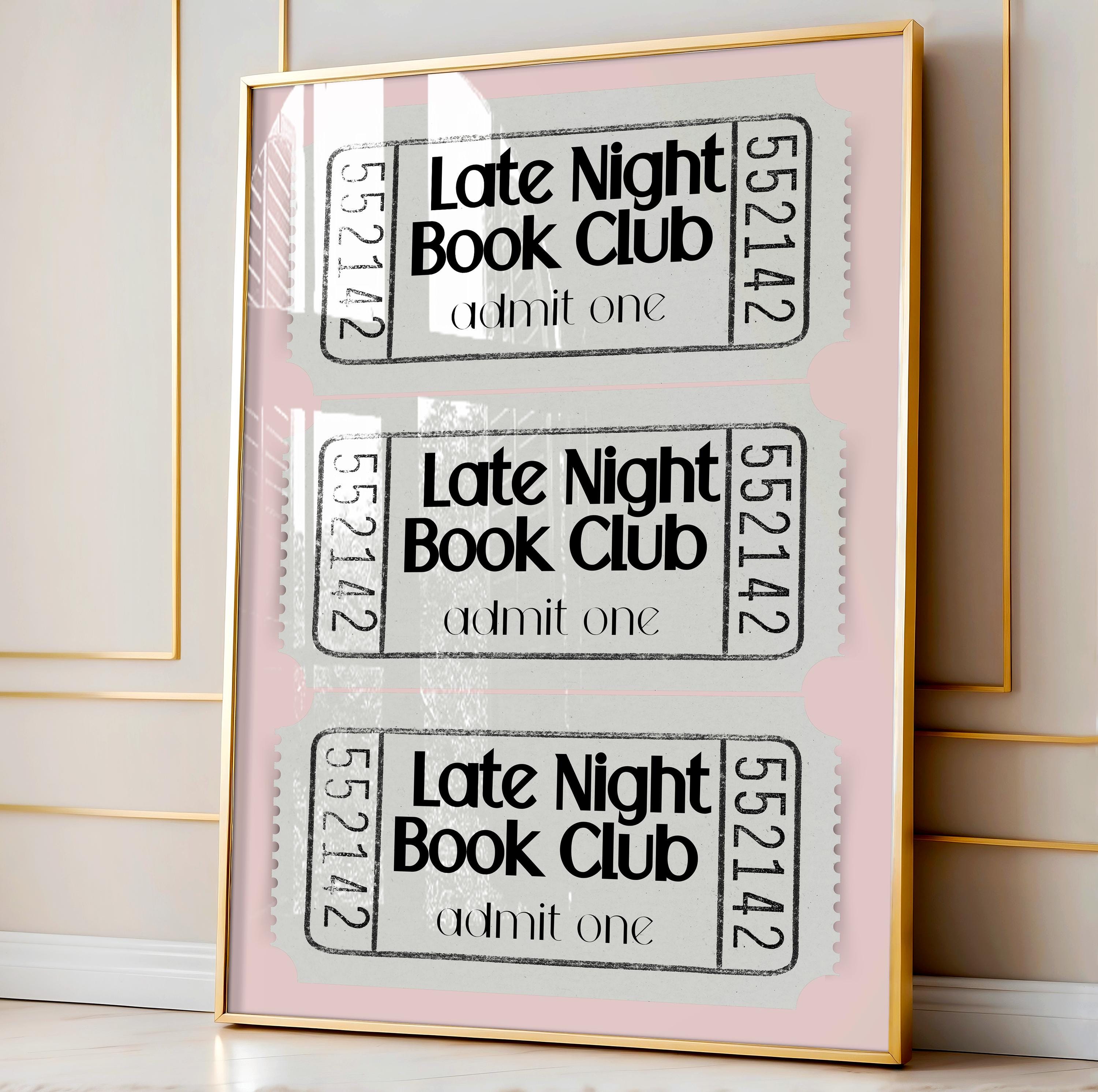 Late Night Book Club Wall Art, Book Club Ticker Wall Art, Retro Ticket ...