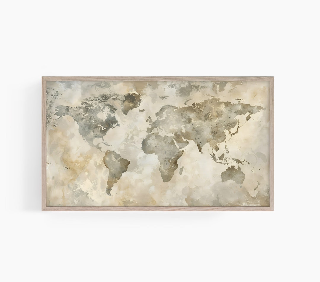 World Map Tv Art, Watercolor Map Frame Tv Art, Samsung Frame Tv Art ...