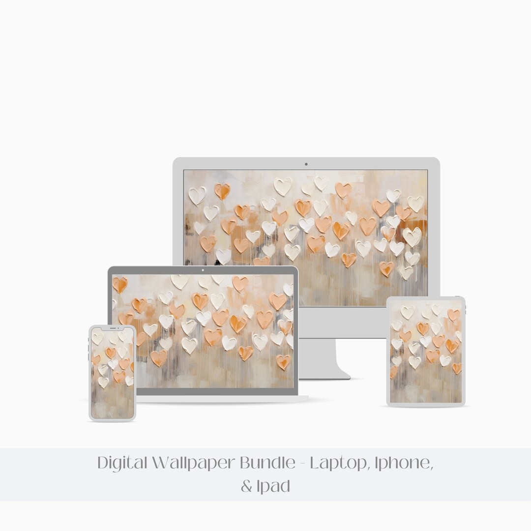 Neutral Hearts Impasto Digital Wallpaper, iPhone iPad Laptop Desktop ...