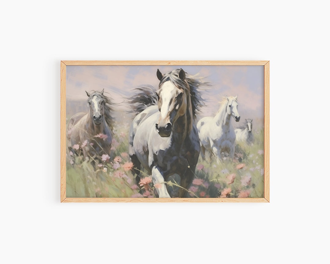 Wild Horses Wall Art Print, Spring Horses Wall Art Print, Neutral Horse ...