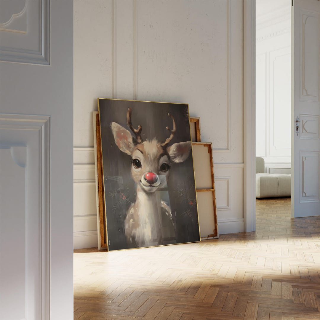 Vintage Rudolph Wall Art Print, Moody Rudolph Christmas Printable Art ...