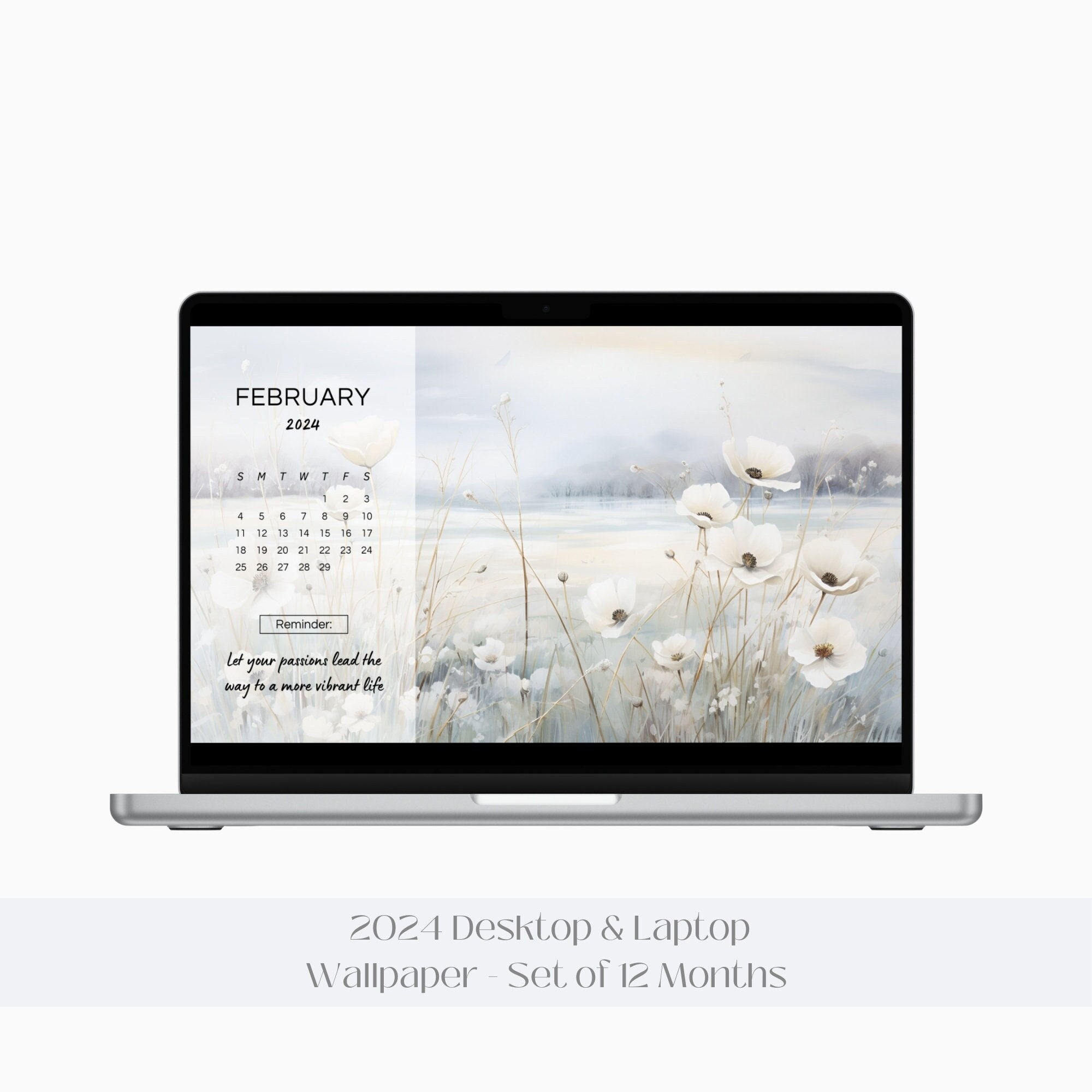 2024 Monthly Desktop Wallpaper Calendar, Floral Calendar Screensaver ...