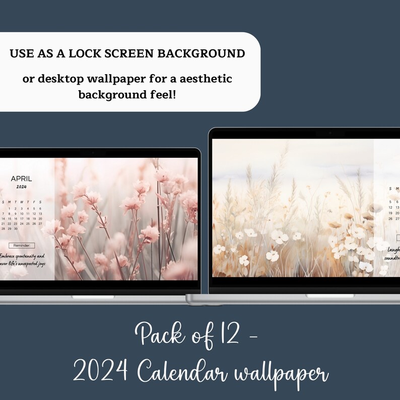 2024 Monthly Desktop Wallpaper Calendar, Floral Calendar Screensaver ...
