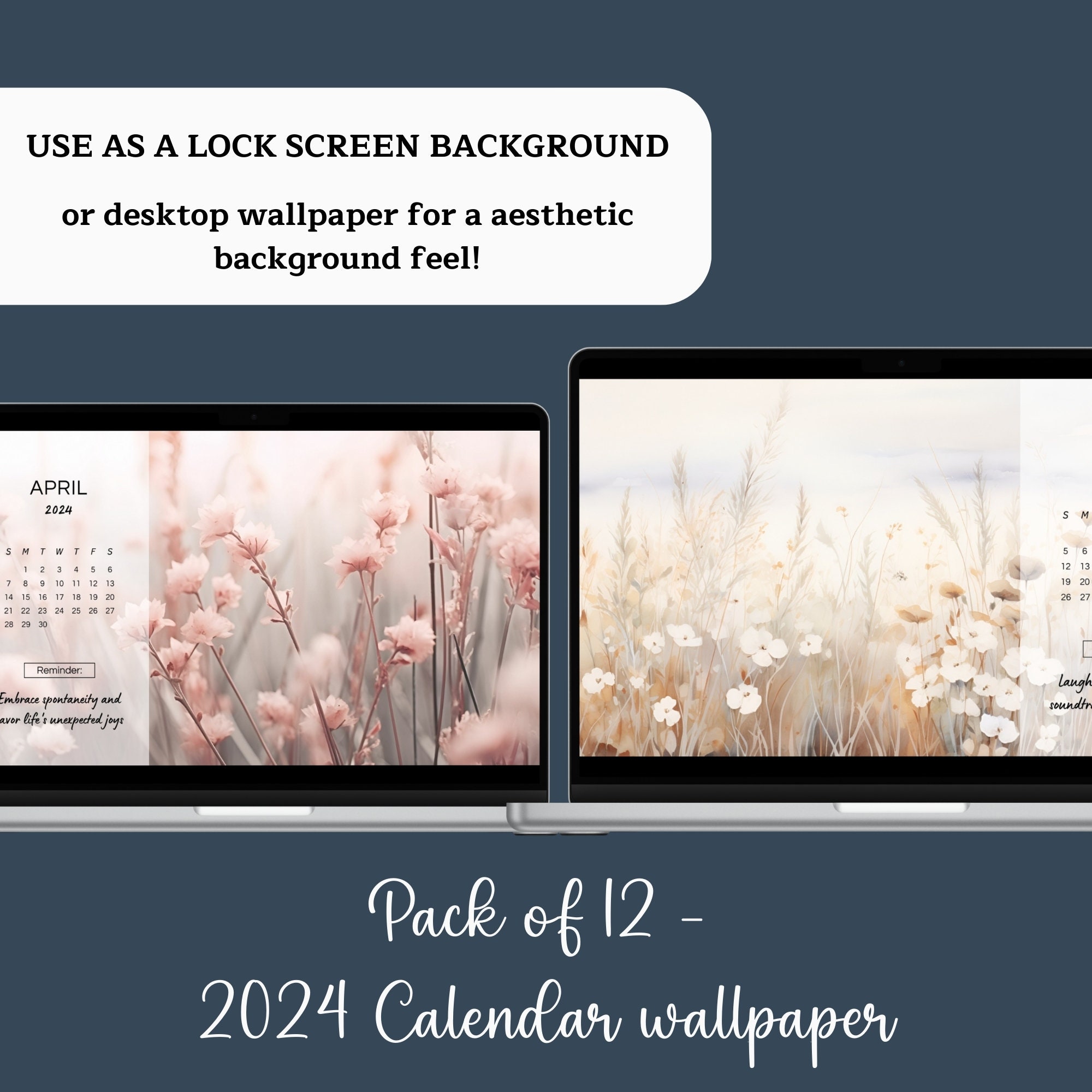 2024 Monthly Desktop Wallpaper Calendar, Floral Calendar Screensaver ...