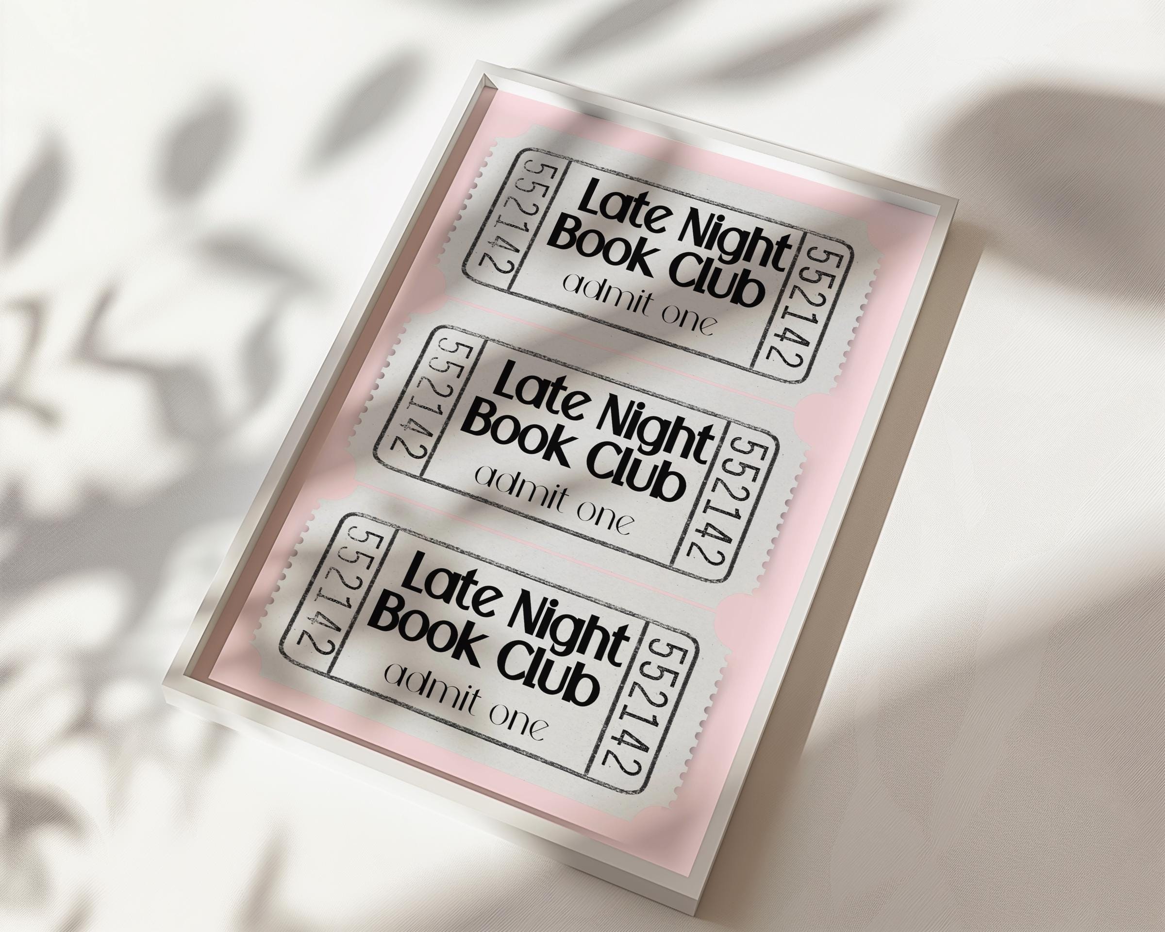 Late Night Book Club Wall Art, Book Club Ticker Wall Art, Retro Ticket ...