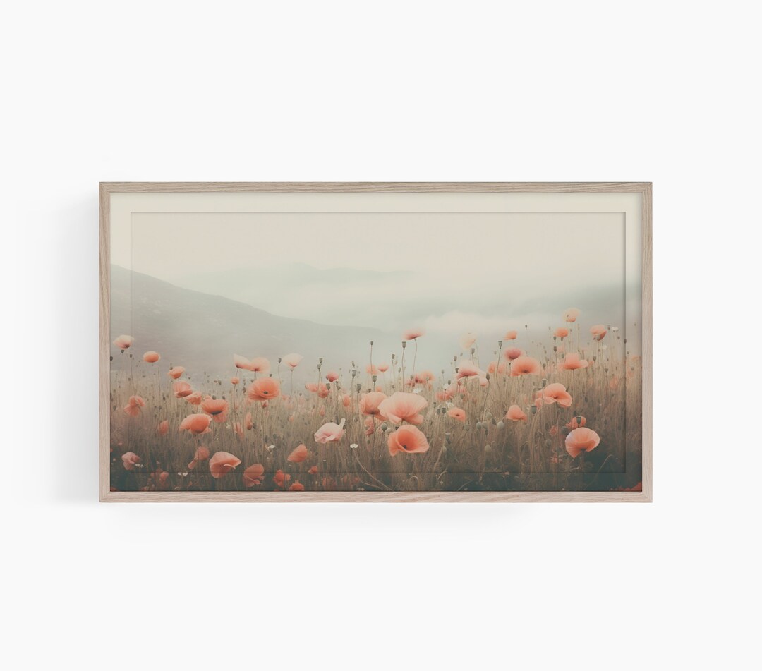 Poppies Frame TV Art, Pink Flowers Frame Tv Art Print, Wildflower Field ...