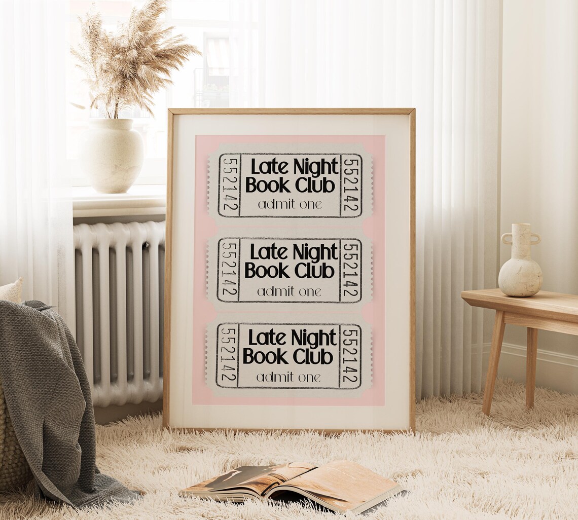 Late Night Book Club Wall Art, Book Club Ticker Wall Art, Retro Ticket ...