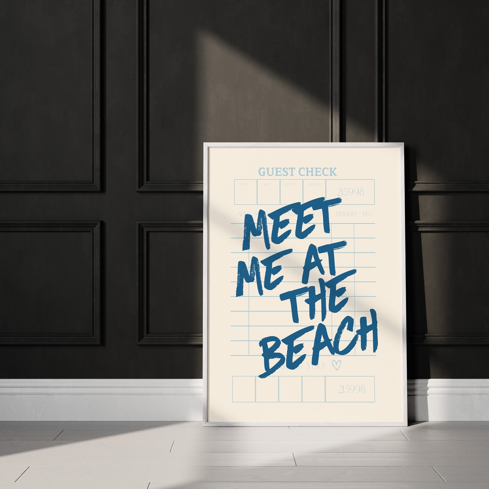 Meet Me at the Beach Guest Check Print, Trendy Coastal Wall Art, Blue ...
