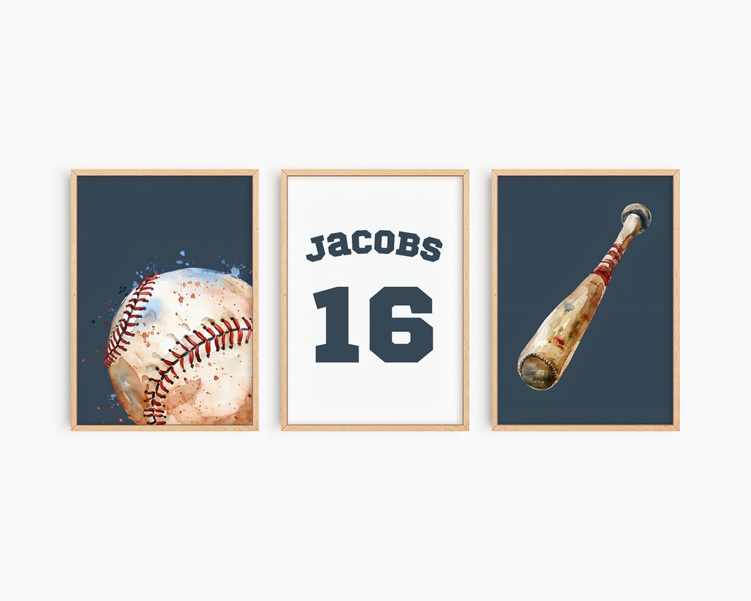 Custom Baseball Wall Art, Boy Print Set of 3, Personalized Name Boys ...