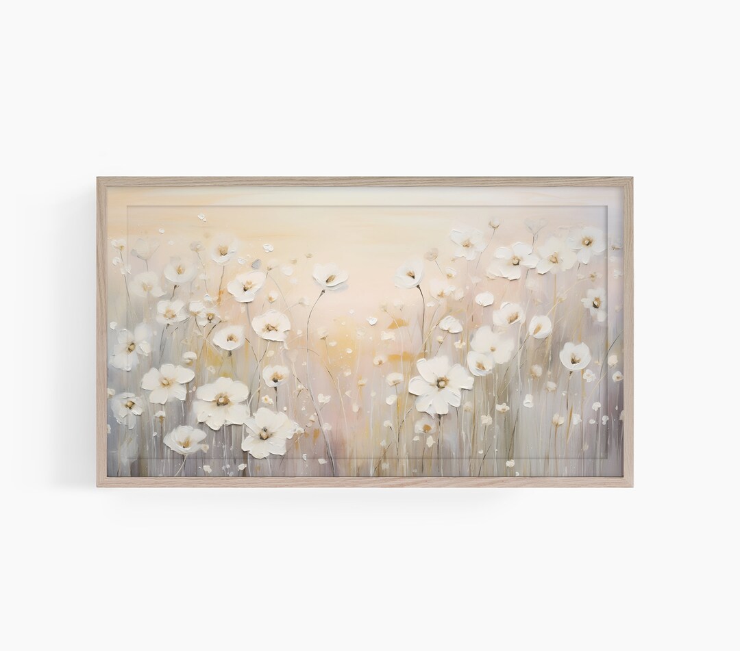 Wildflower Field Spring Landscape Frame TV Art, Impasto Style Frame TV ...