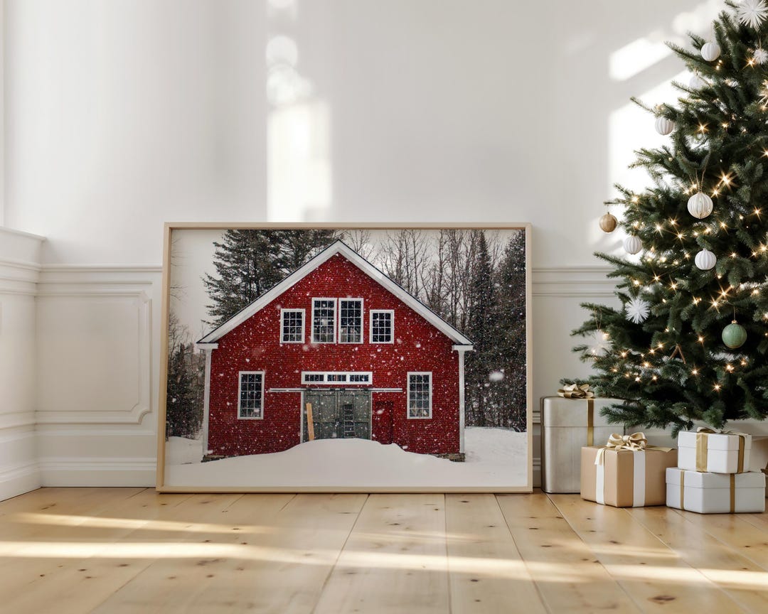Snowy Red Barn Wall Art, Printable Farmhouse Decor, Barn Print, Winter ...
