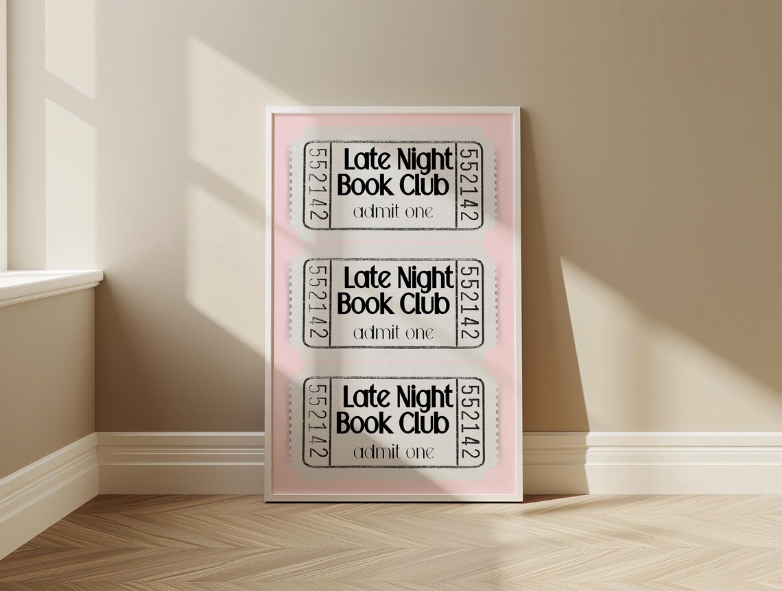 Late Night Book Club Wall Art, Book Club Ticker Wall Art, Retro Ticket ...