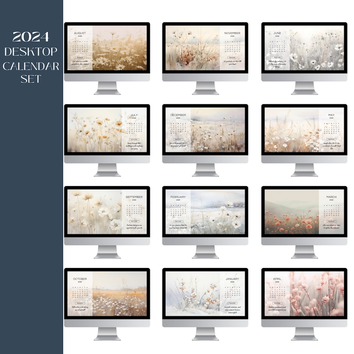 2024 Monthly Desktop Wallpaper Calendar, Floral Calendar Screensaver ...