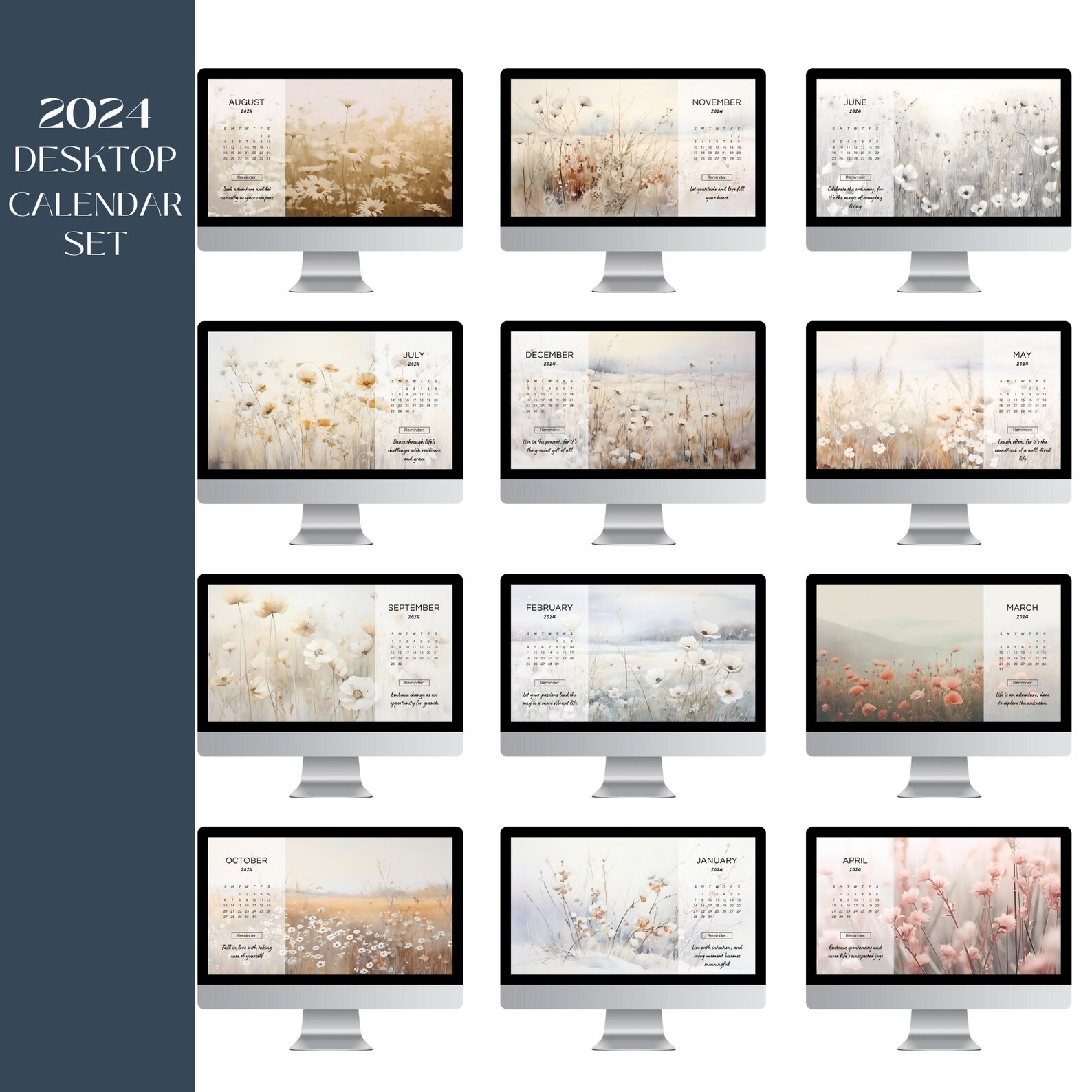 2024 Monthly Desktop Wallpaper Calendar, Floral Calendar Screensaver ...