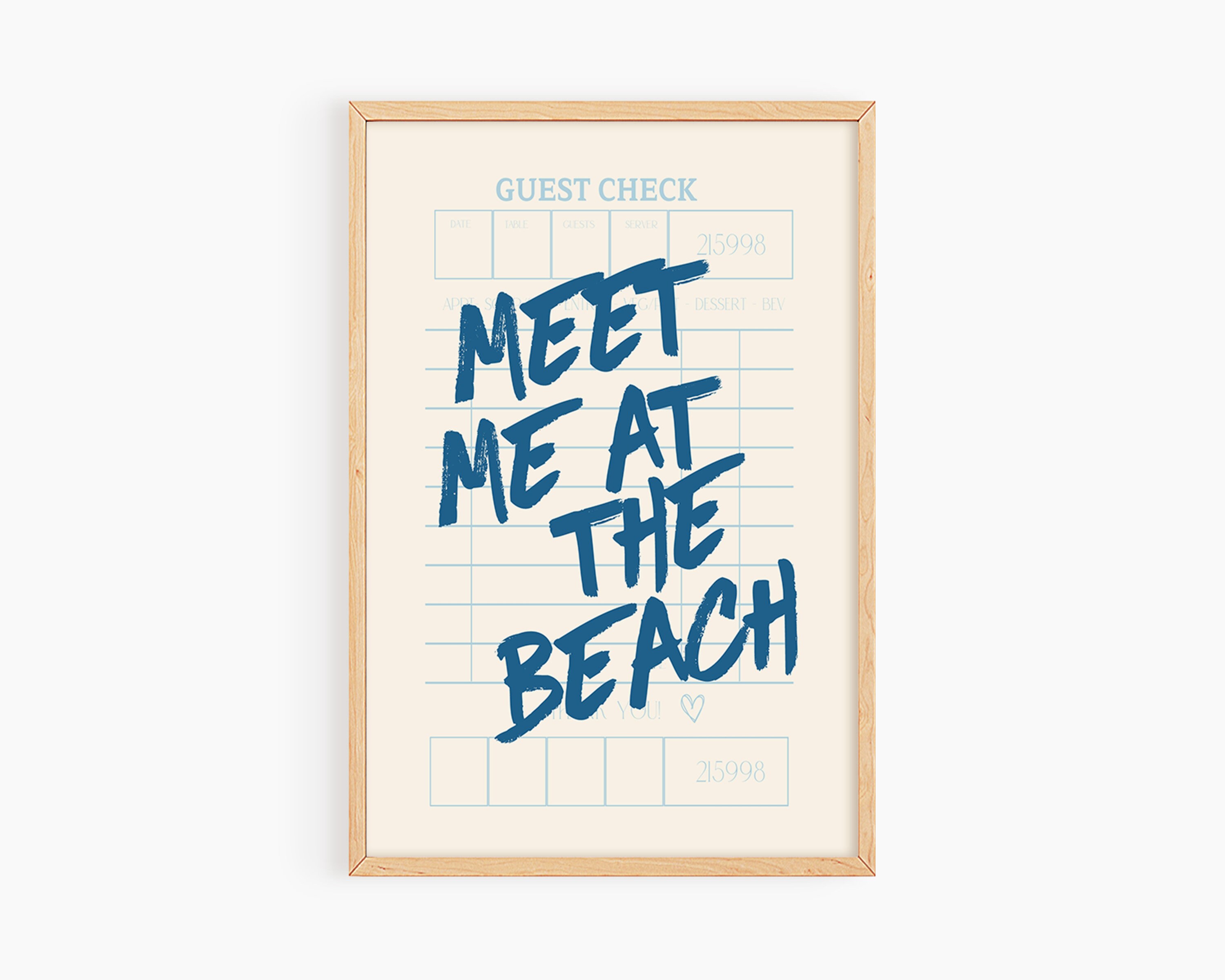 Meet Me at the Beach Guest Check Print, Trendy Coastal Wall Art, Blue ...